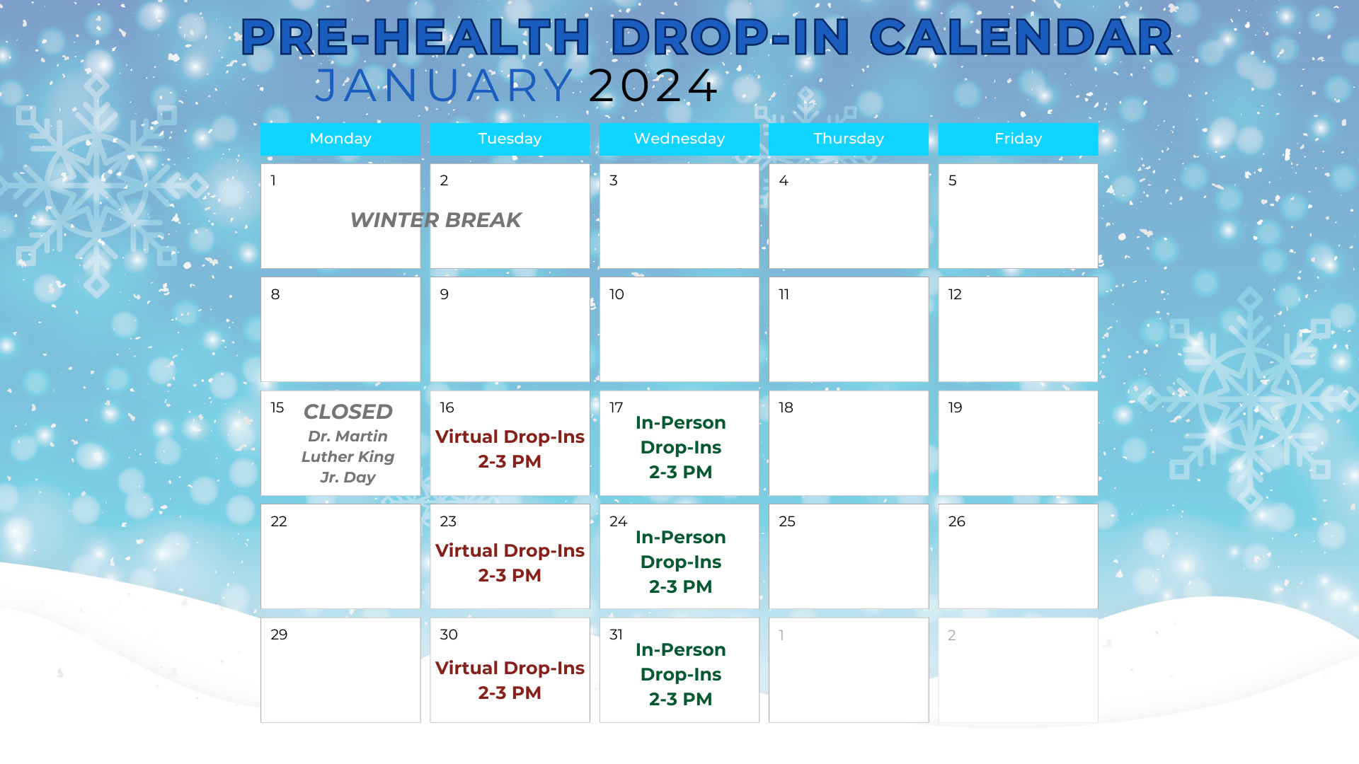 Drop-In Calendars – Health Professions Advising